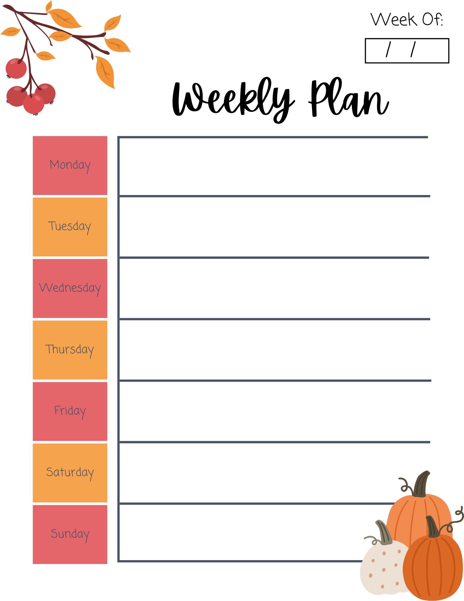 Weekly Planner Editable, Fall Printable Calendar, Instant Download PDF ...