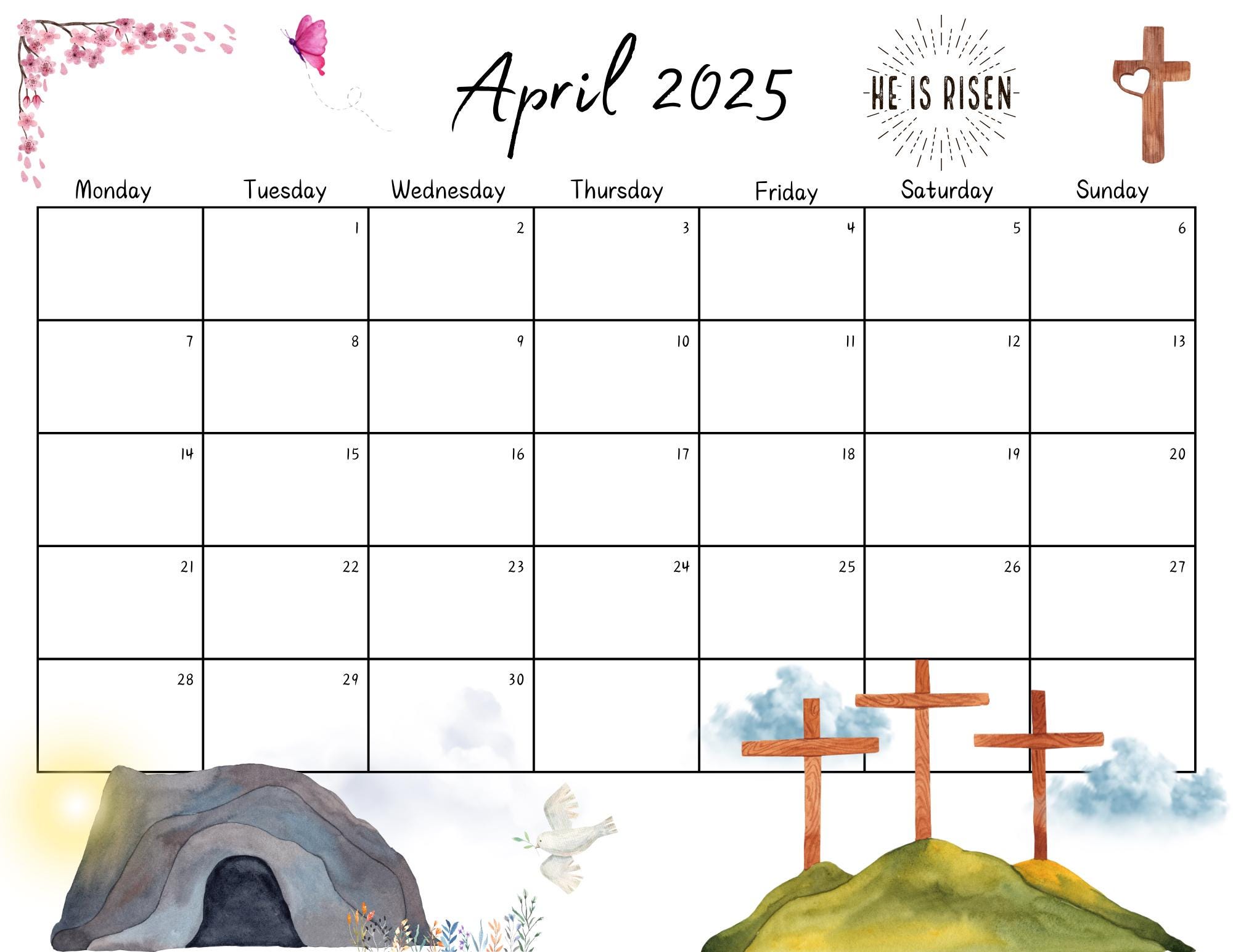 EDITABLE April 2025 Calendar, Easter Calendar, Activity Planner ...