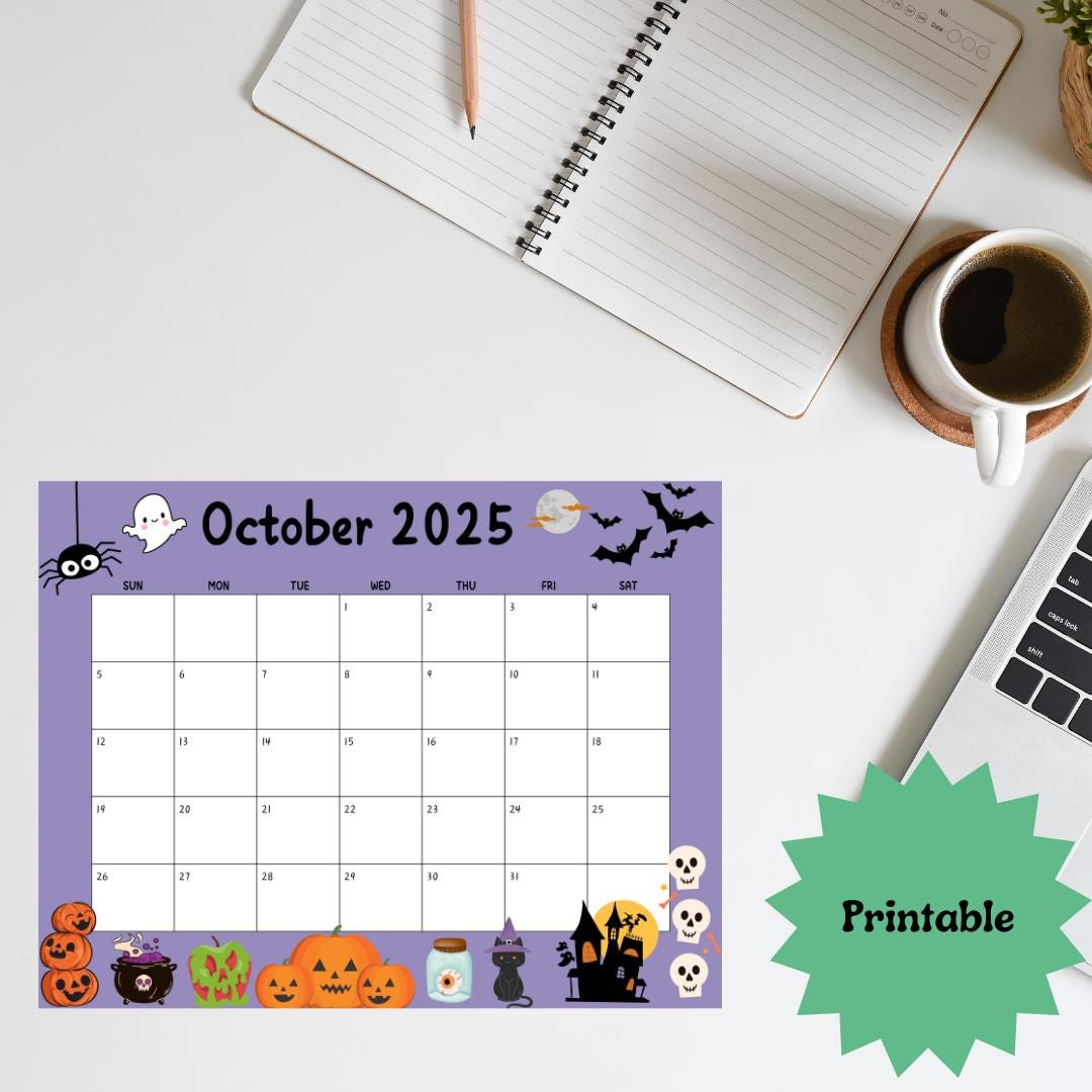 Editable October 2025 Calendar, Printable Fillable Digital Download ...