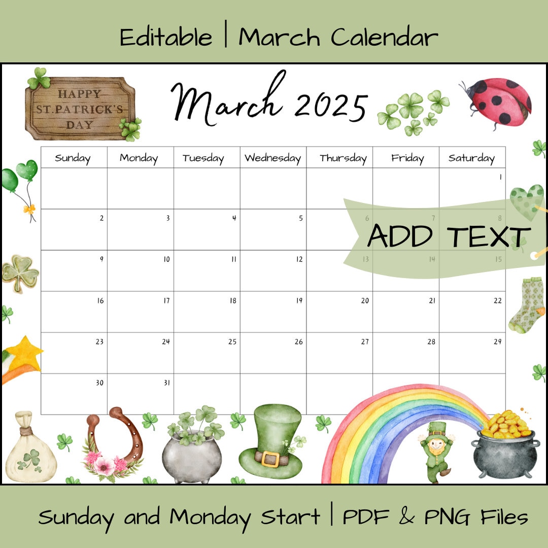 EDITABLE March 2025 Calendar Fillable Monthly Classroom Digital ...