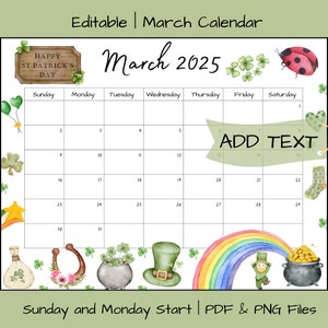 EDITABLE March 2025 Calendar Fillable Monthly Classroom Digital ...
