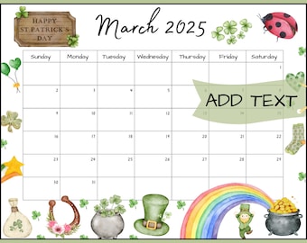 EDITABLE March 2025 Calendar Fillable Monthly Activity Planner ...