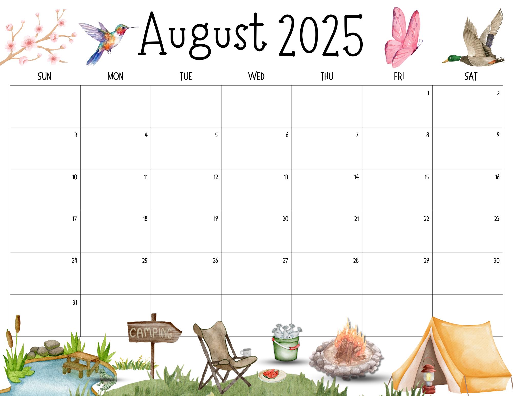 Editable August 2025 Calendar, Printable Fillable Digital Download ...