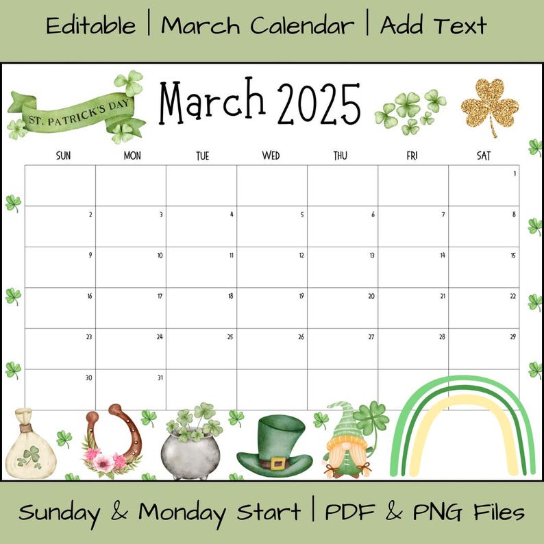 EDITABLE March 2025 Calendar Fillable Monthly Activity Planner ...