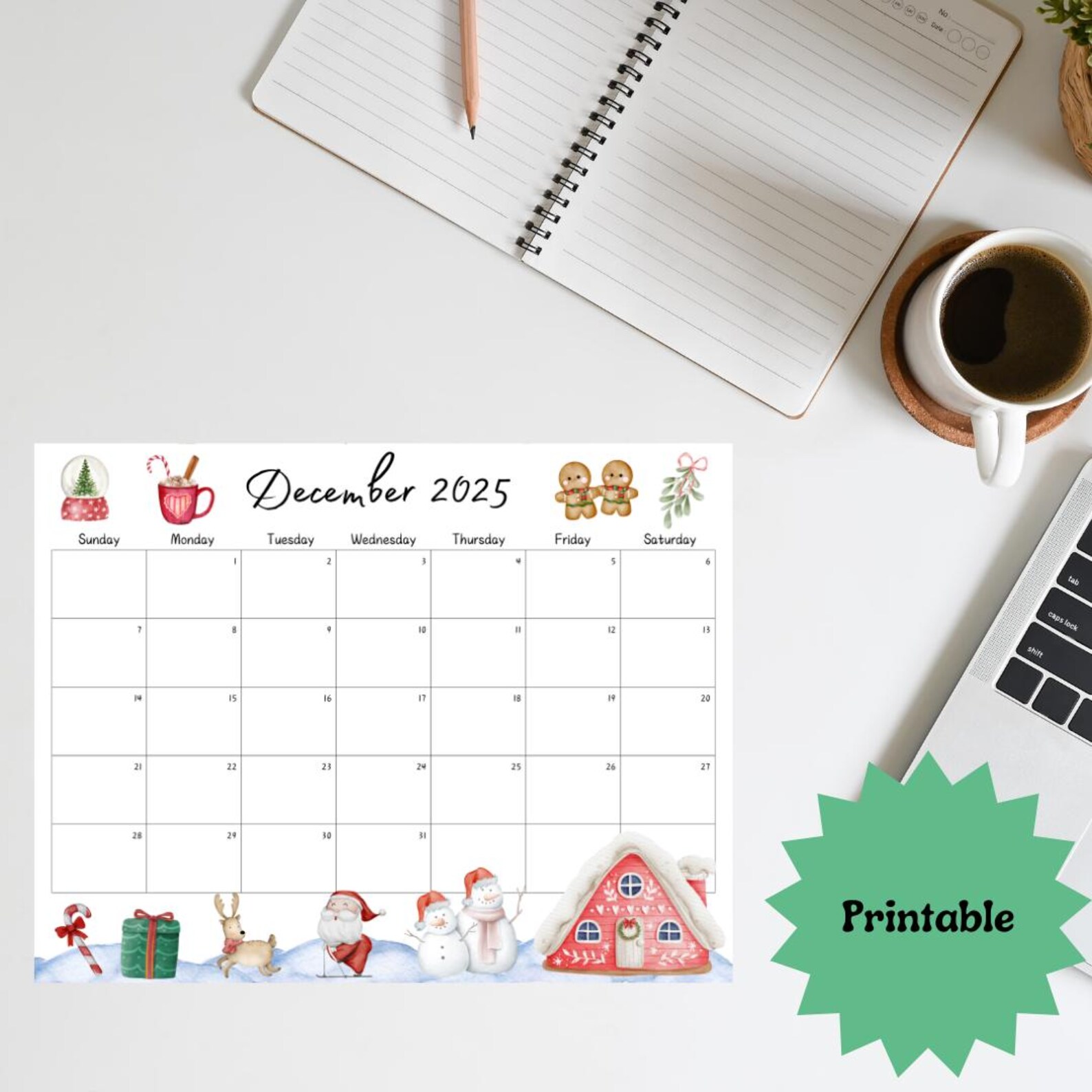Editable December 2025 Calendar, Fillable Printable Digital Download ...
