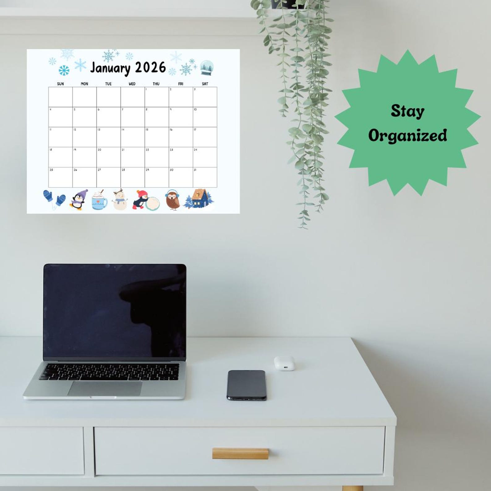 Editable January 2026 Calendar PDF Template, Winter 2026 Digital ...
