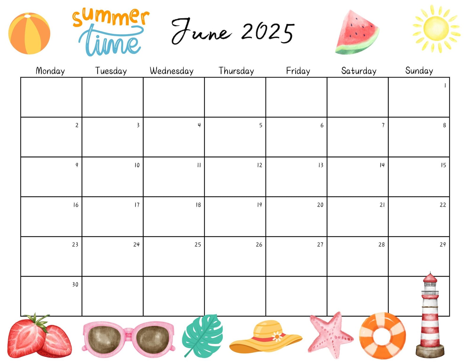 Editable June 2025 Calendar, Fillable Printable Wall Digital Download ...