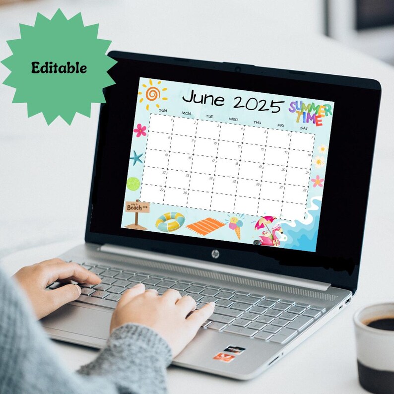 Editable June 2025 Calendar, Fillable Printable Wall Digital Download ...