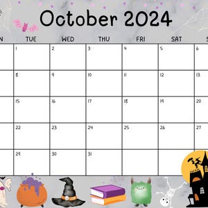 Editable October 2024 Calendar, Spooky Halloween Digital Download ...