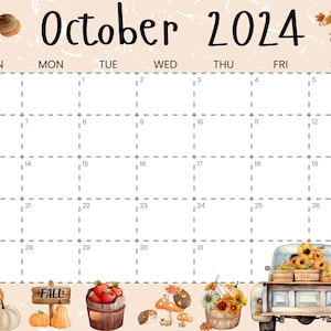 Editable October 2024 Calendar, Fall Autumn 2024 Digital Download ...
