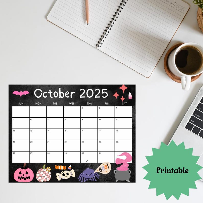 Editable October 2025 Calendar, Printable Fillable Digital Download ...