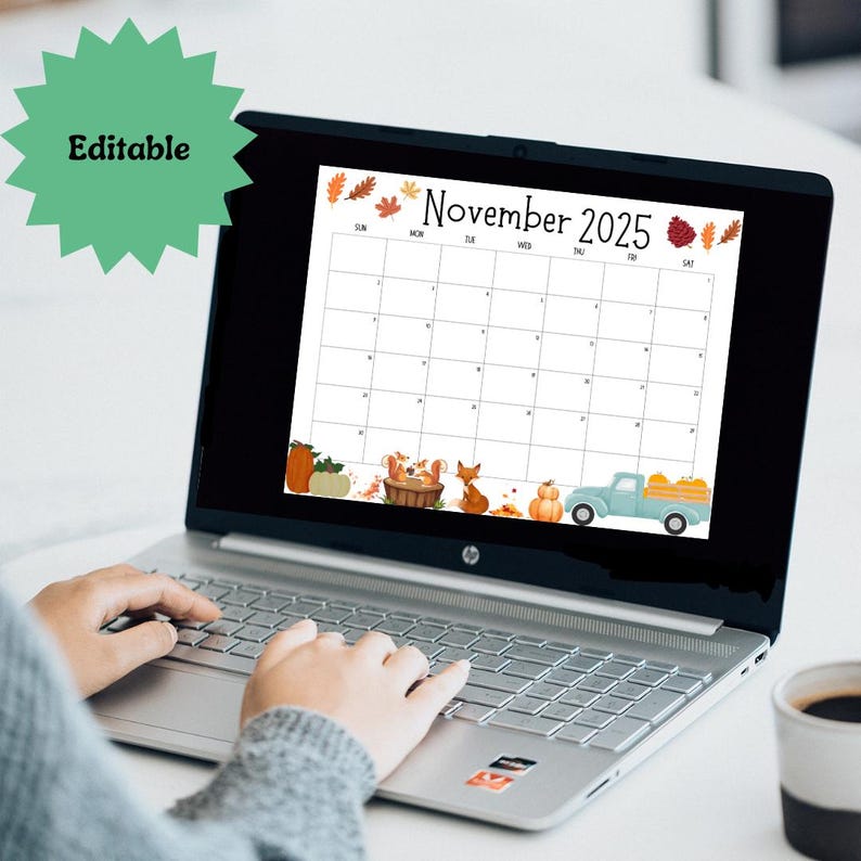Editable November 2025 Calendar, Fillable Printable Digital Download ...