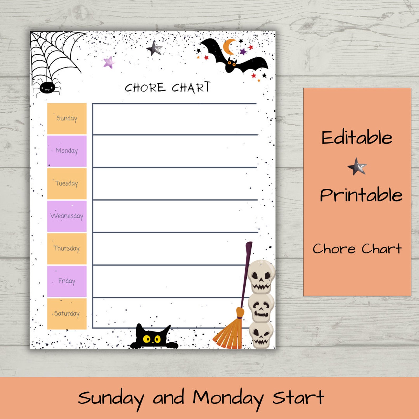 EDITABLE October Chore Chart, Halloween Printable Planner, Instant ...