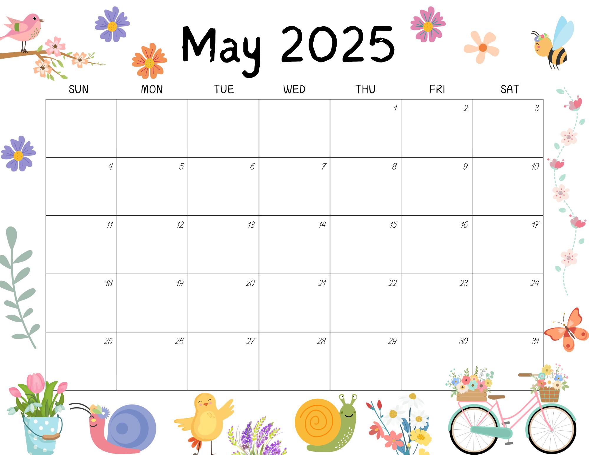 Editable May 2025 Calendar Printable Activity Planner, Cute Spring ...