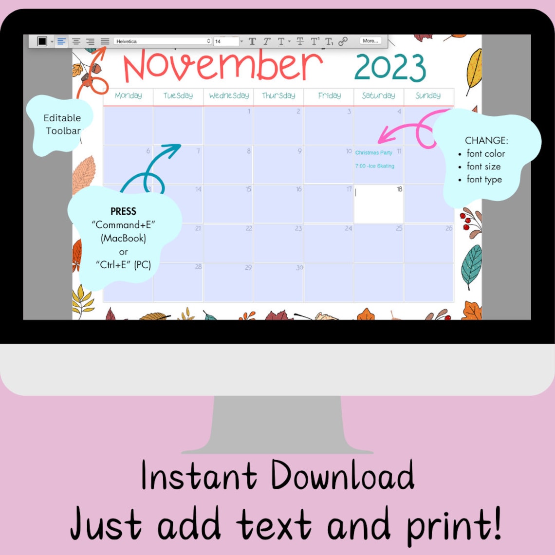 Editable November 2025 Calendar, Printable Wall Calendar, Digital ...