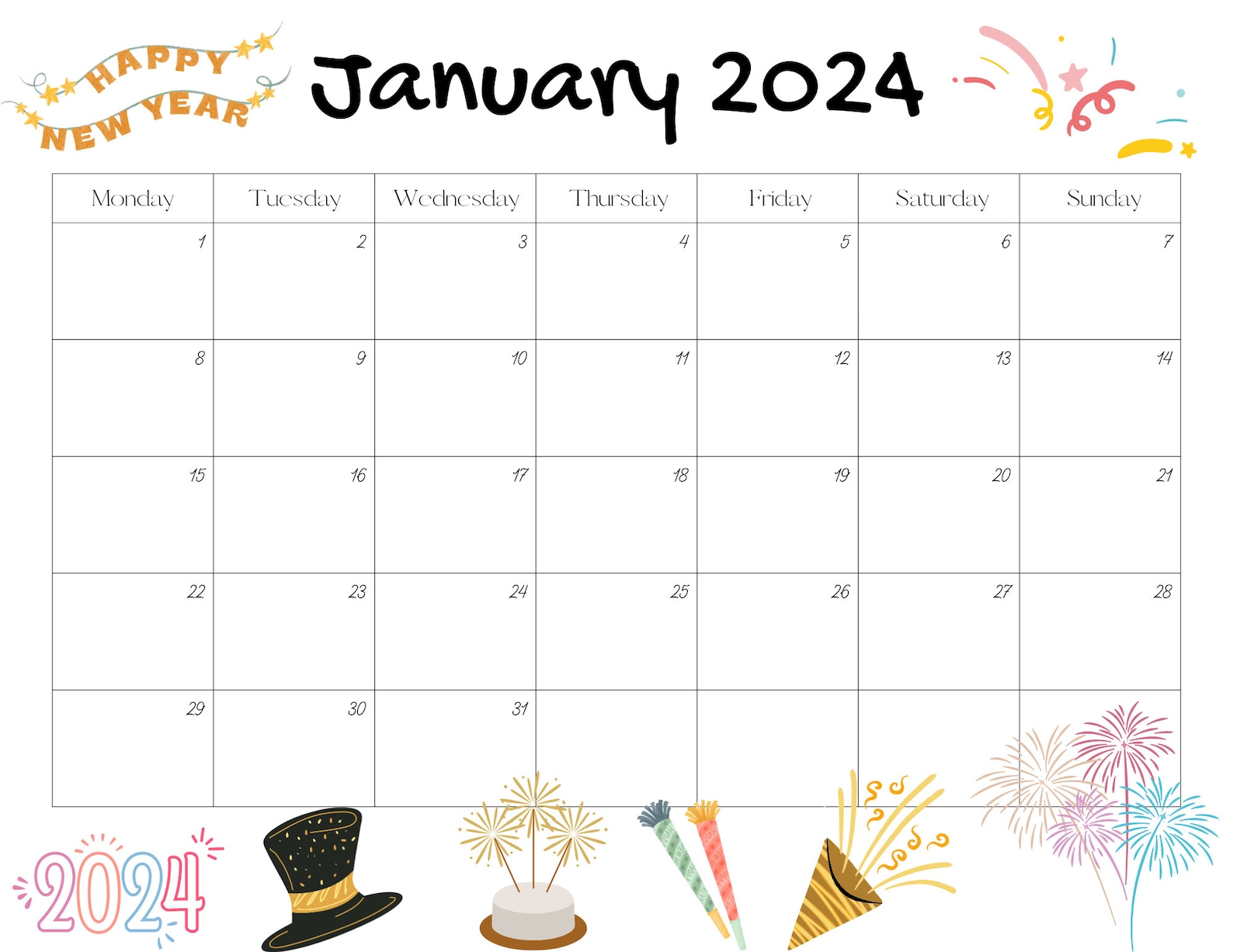 Editable January 2024 Calendar Printable, Activity Planner, Classroom 