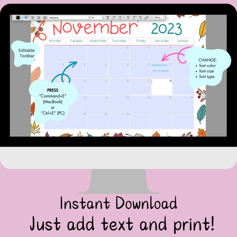 Editable October 2025 Calendar, Printable Fillable Digital Download ...