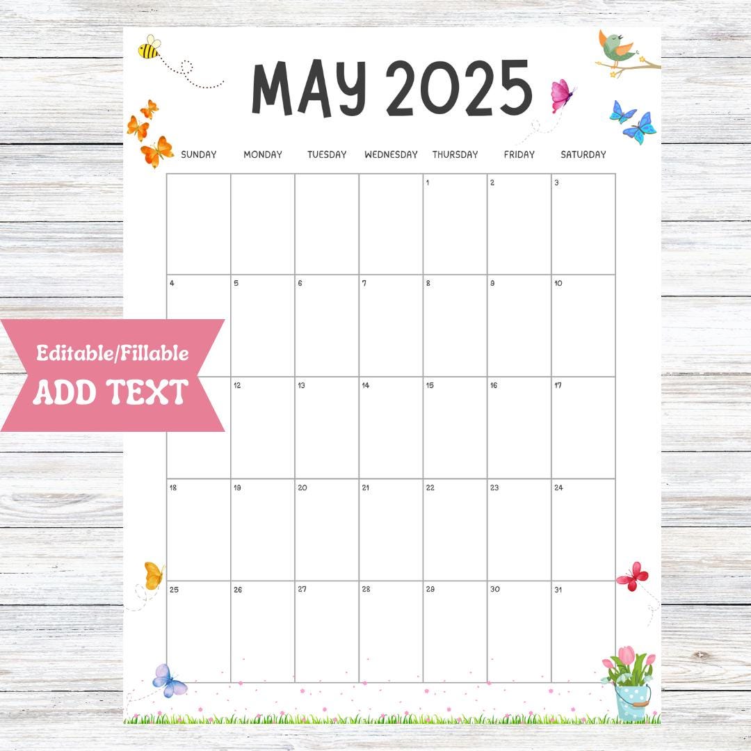 EDITABLE May 2025 Calendar, Printable Wall Calendar, Digital Download ...
