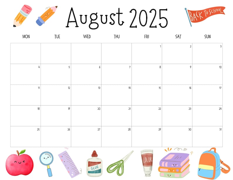 Editable August 2025 Calendar, Fillable Printable Digital Download ...
