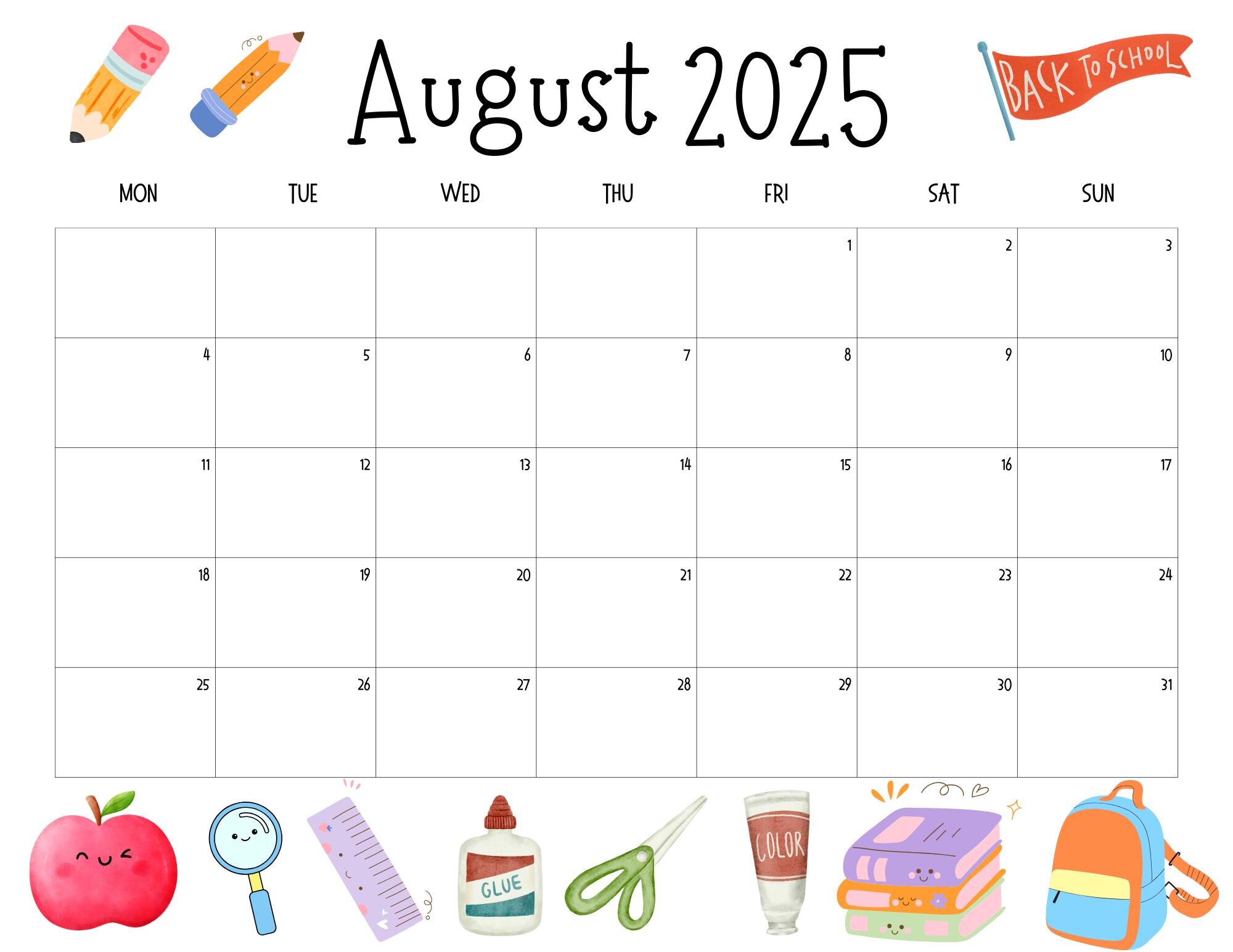 Editable August 2025 Calendar, Fillable Printable Digital Download ...