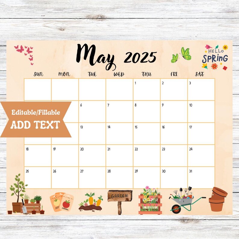 EDITABLE May 2025 Calendar, Printable Wall Calendar, Digital Download ...