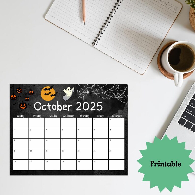 Editable October 2025 Calendar, Printable Fillable Digital Download ...