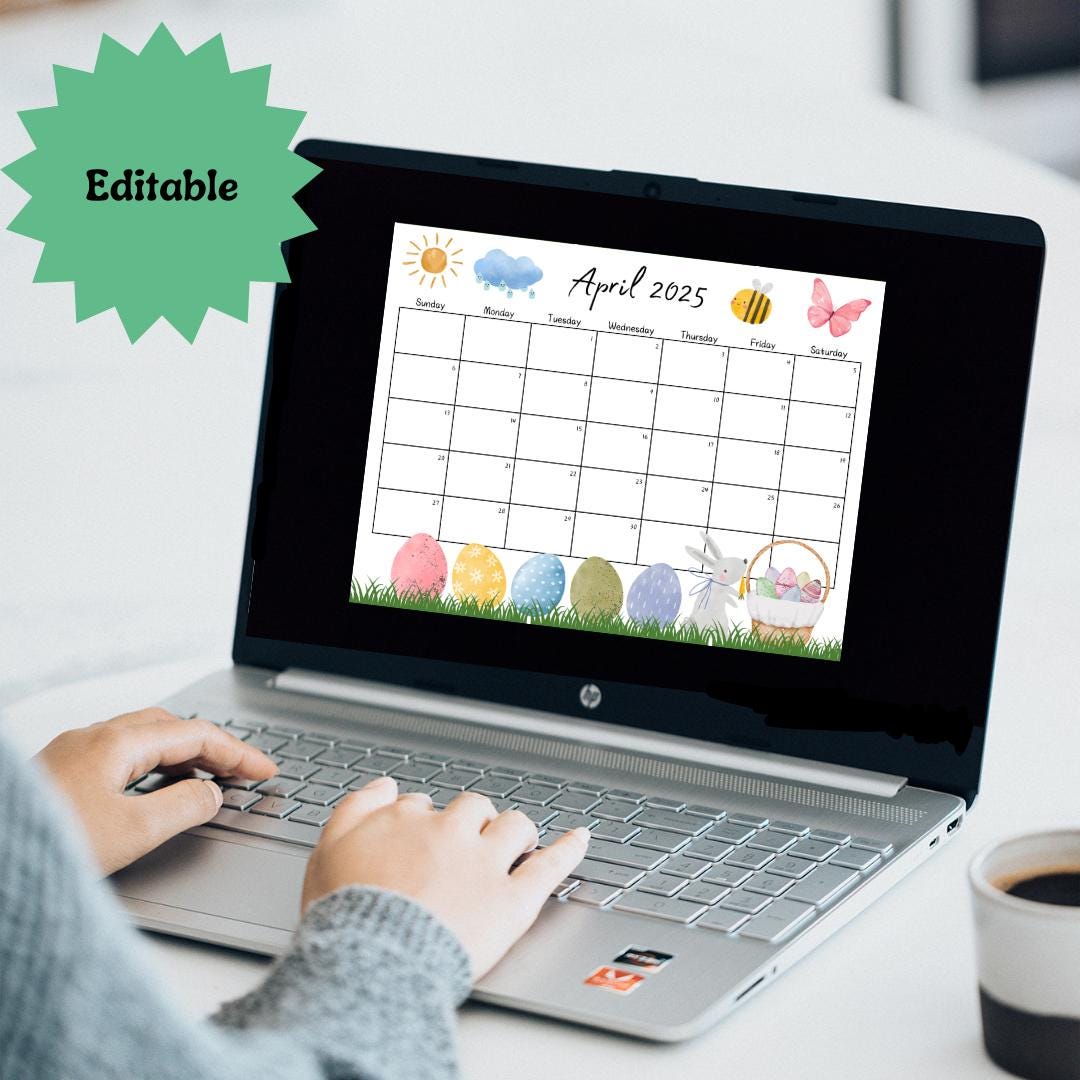 EDITABLE April 2025 Calendar, Easter Calendar, Activity Planner ...