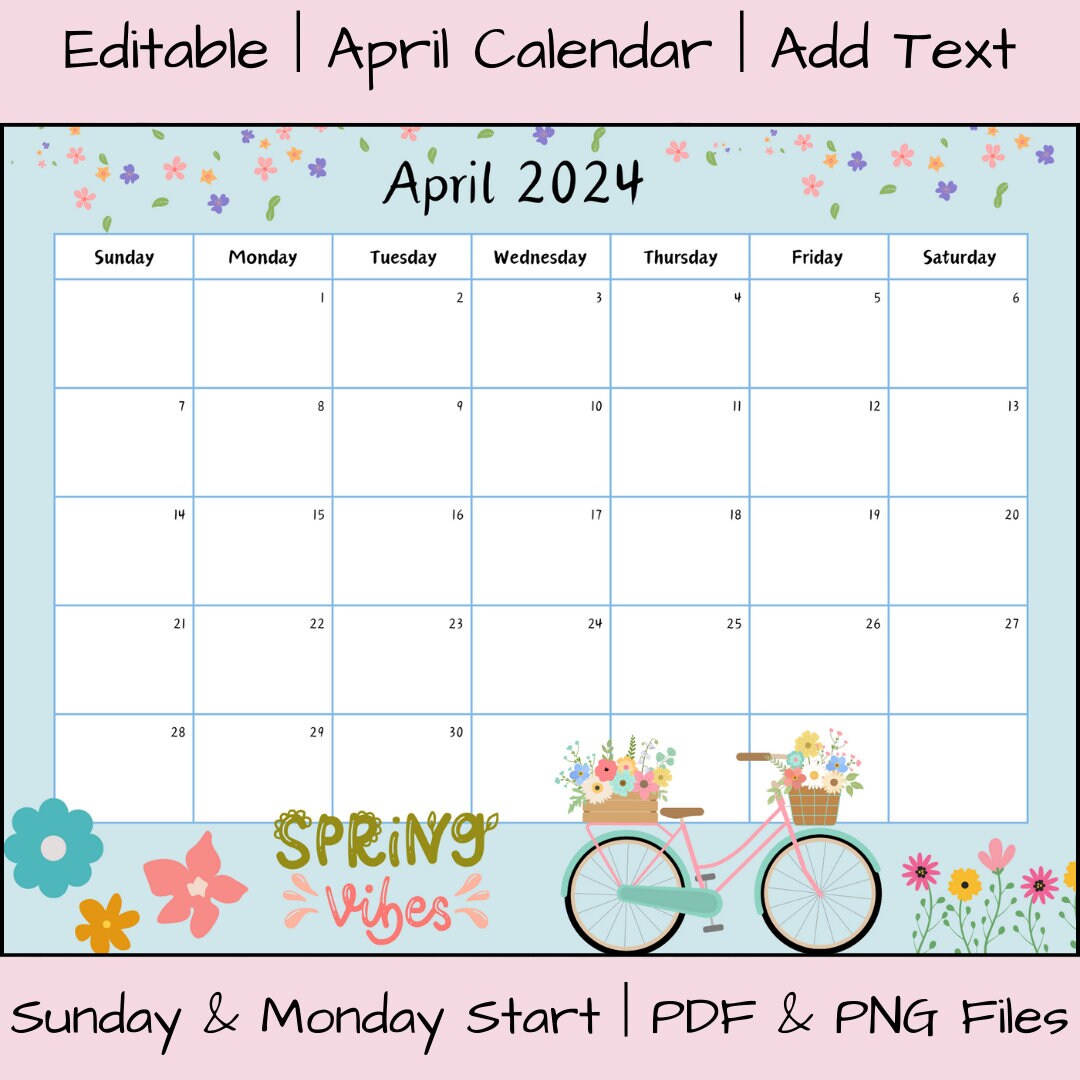 Editable April 2024 Calendar Printable, Activity Planner, Classroom ...