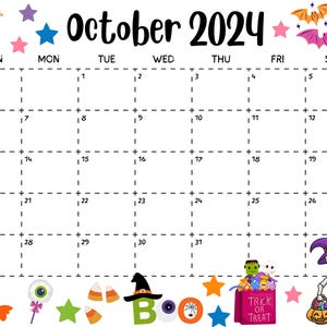 Editable October 2024 Calendar, Halloween Candy 2024 Digital Download ...
