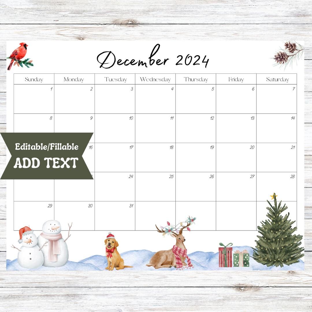 Calendario de diciembre de 2024 editable, cuenta regresiva para Navidad ...