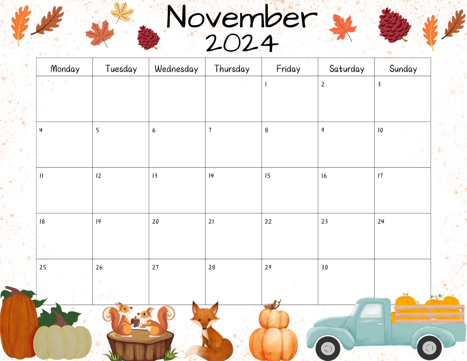 Editable November 2024 Calendar, Fillable Printable Digital Download ...