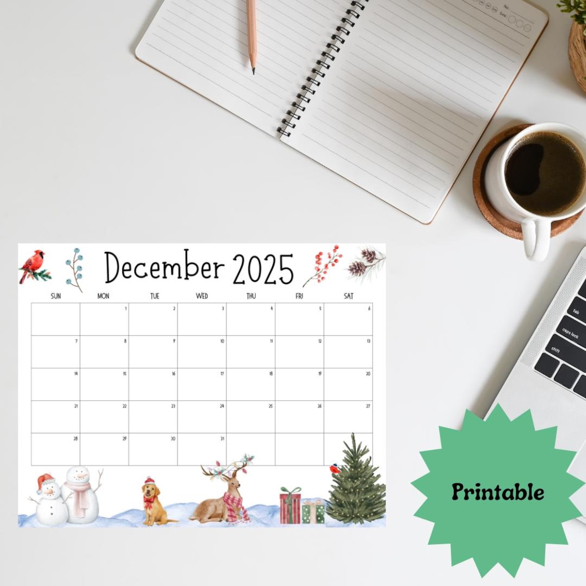 Editable December 2025 Calendar, Christmas Countdown, Fillable ...