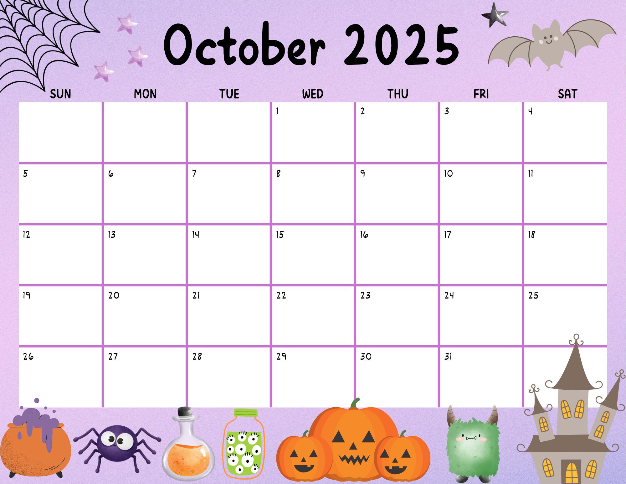 Editable October 2025 Calendar, Fillable Halloween Digital Download ...