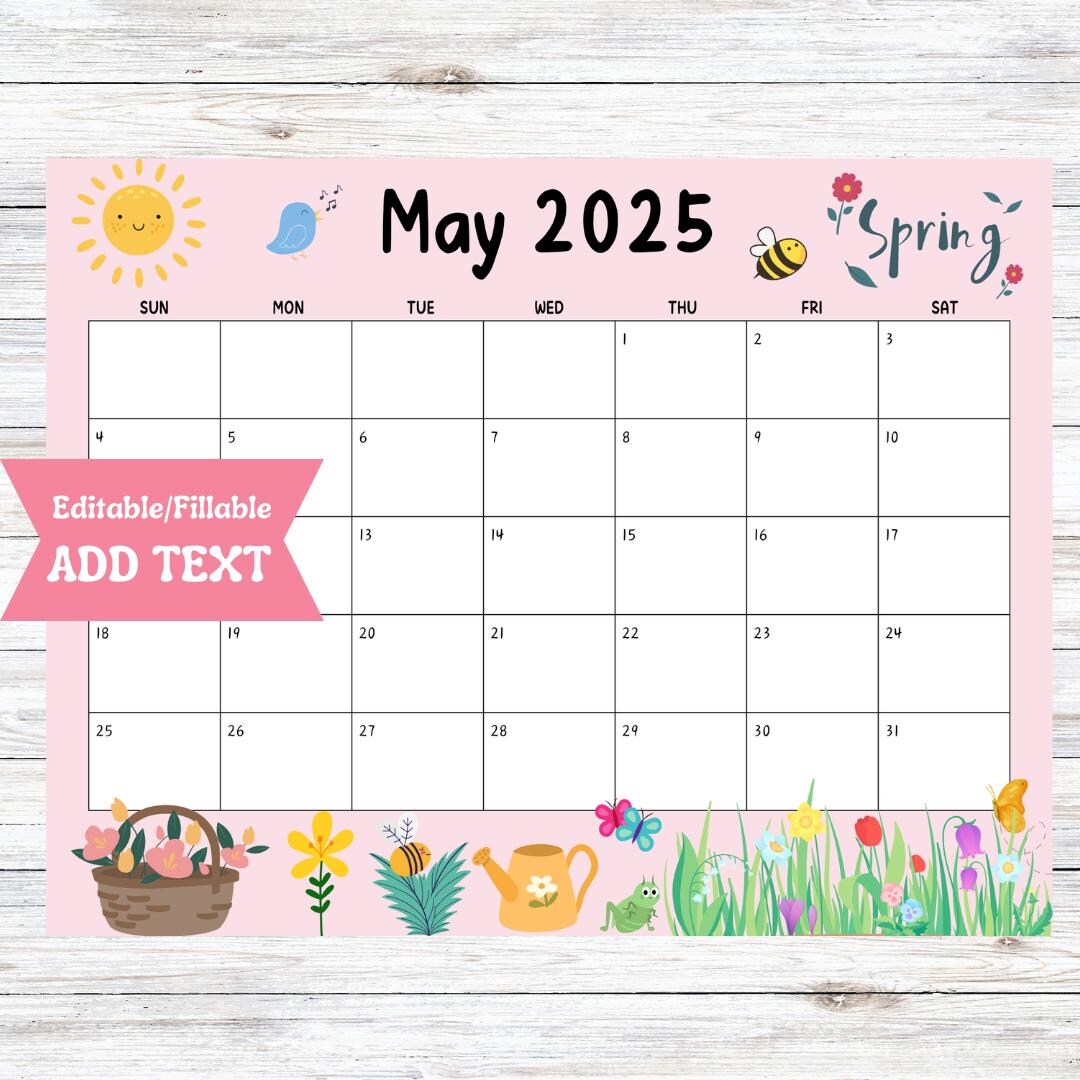 Editable May 2025 Calendar Printable Activity Planner, Cute Spring ...