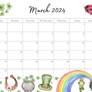 Editable March 2024 Calendar Printable, Activity Planner, Classroom ...