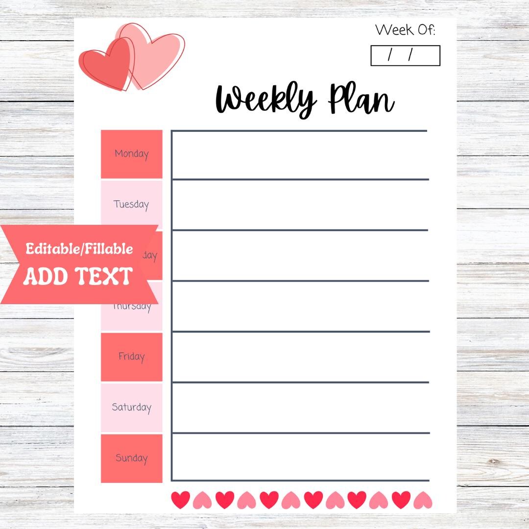 Weekly Planner Editable, February Printable Calendar, Instant Download ...
