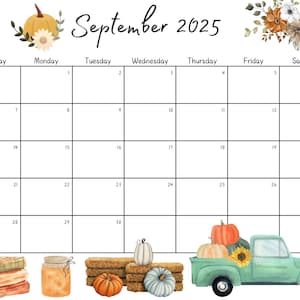 Editable September 2025 Calendar, Printable Fillable Digital Download ...