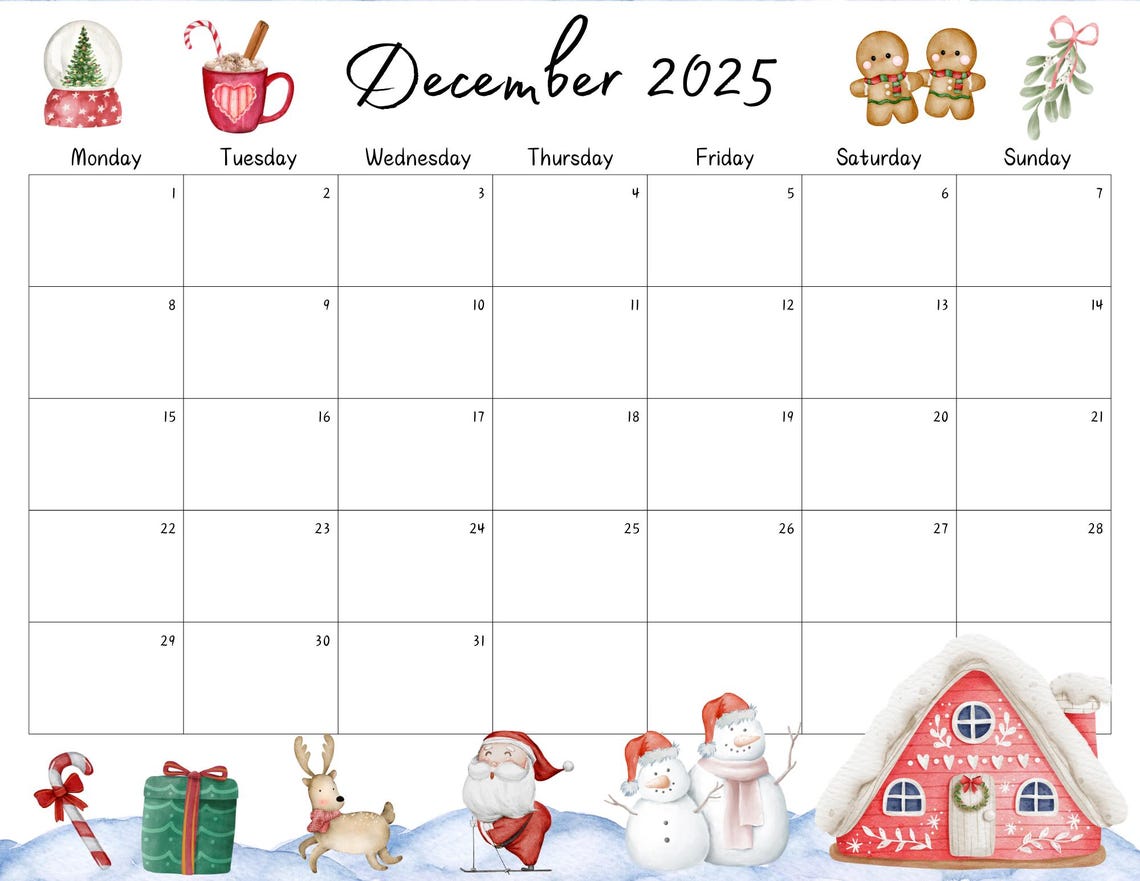 Editable December 2025 Calendar, Fillable Printable Digital Download ...
