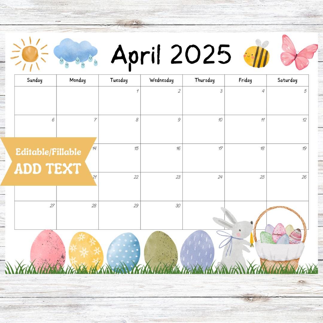 Editable April 2025 Calendar, Fillable Printable Activity Planner ...