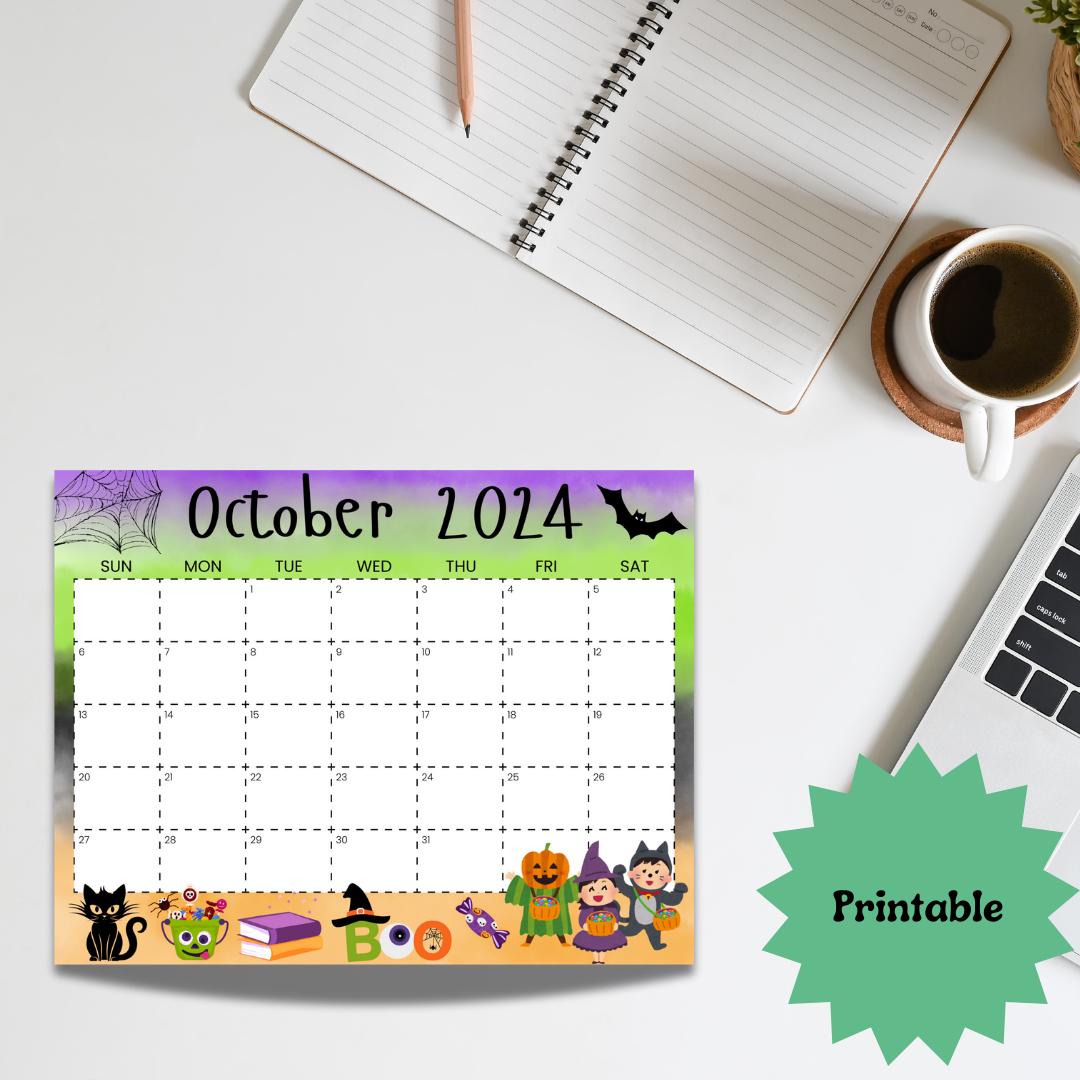 Editable October 2024 Calendar, Fall Autumn Digital Download, Printable ...