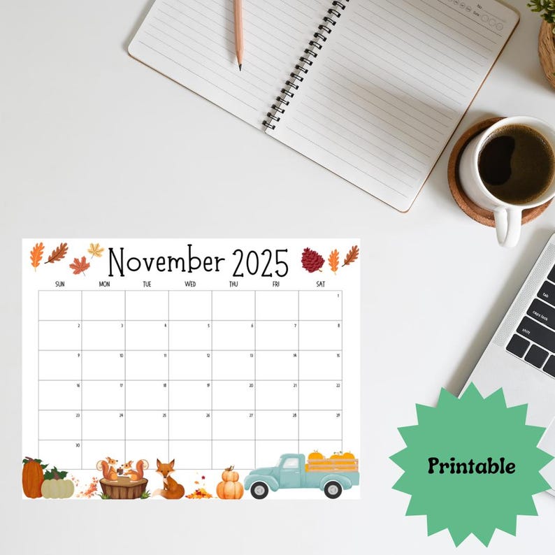 Editable November 2025 Calendar, Fillable Printable Digital Download ...