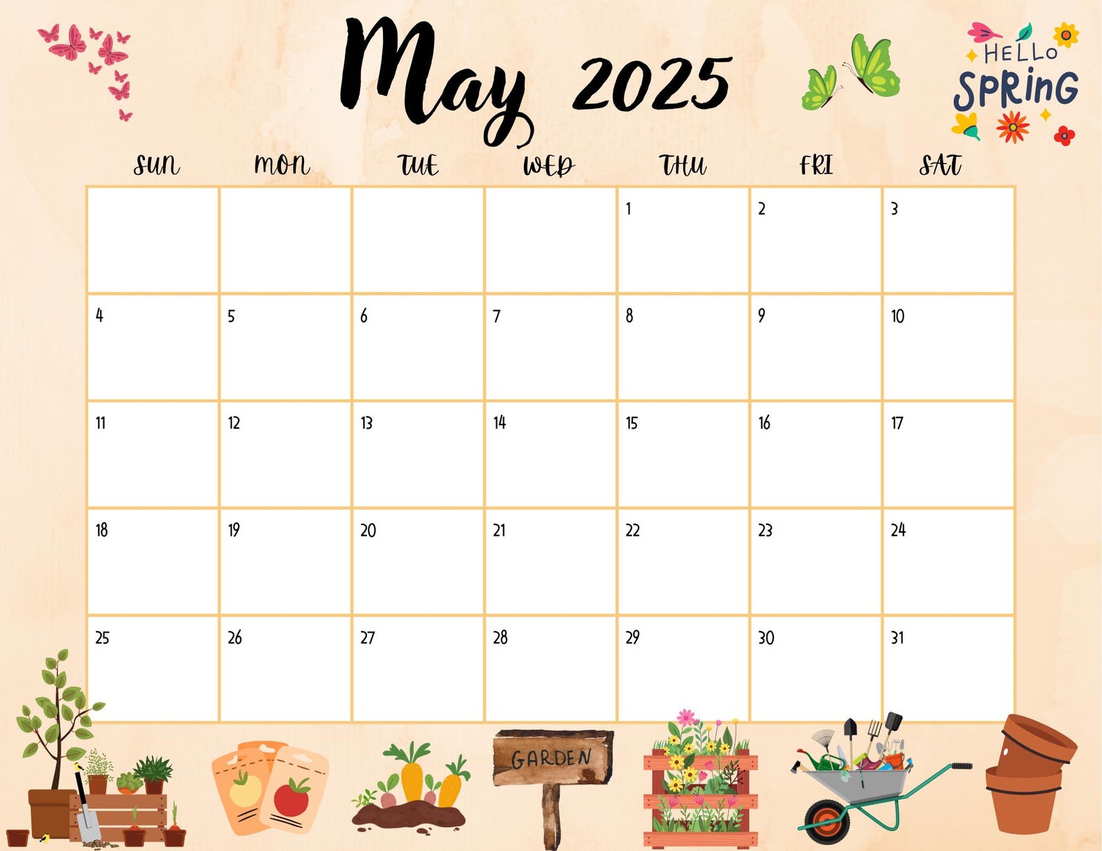 EDITABLE May 2025 Calendar, Printable Wall Calendar, Digital Download ...