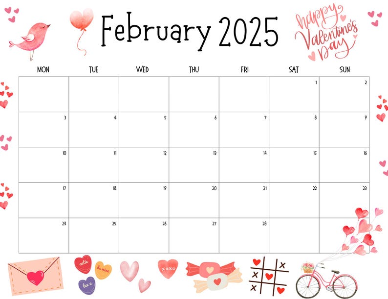 Editable February 2025 Calendar, Fillable Printable Digital Download ...