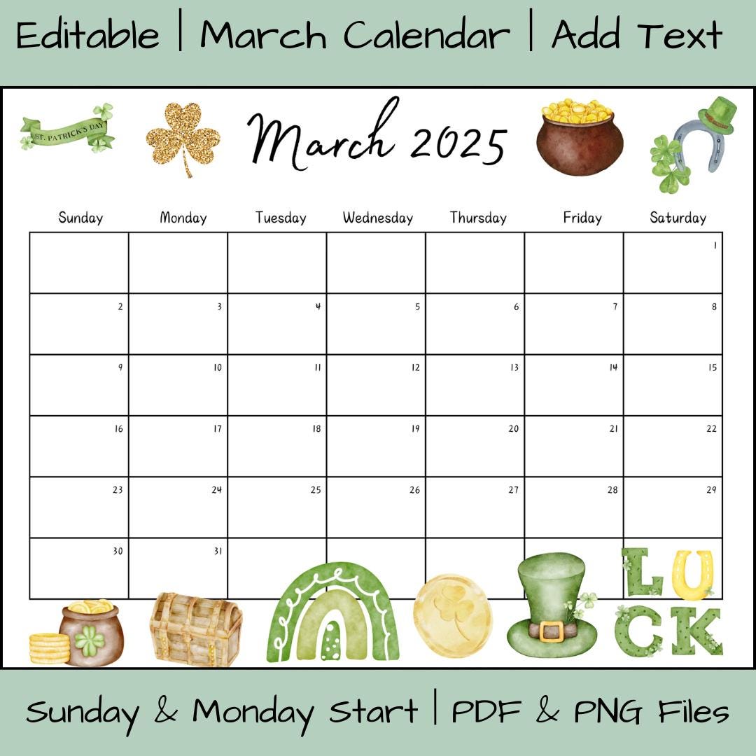 EDITABLE March 2025 Calendar Fillable Monthly Classroom Digital ...