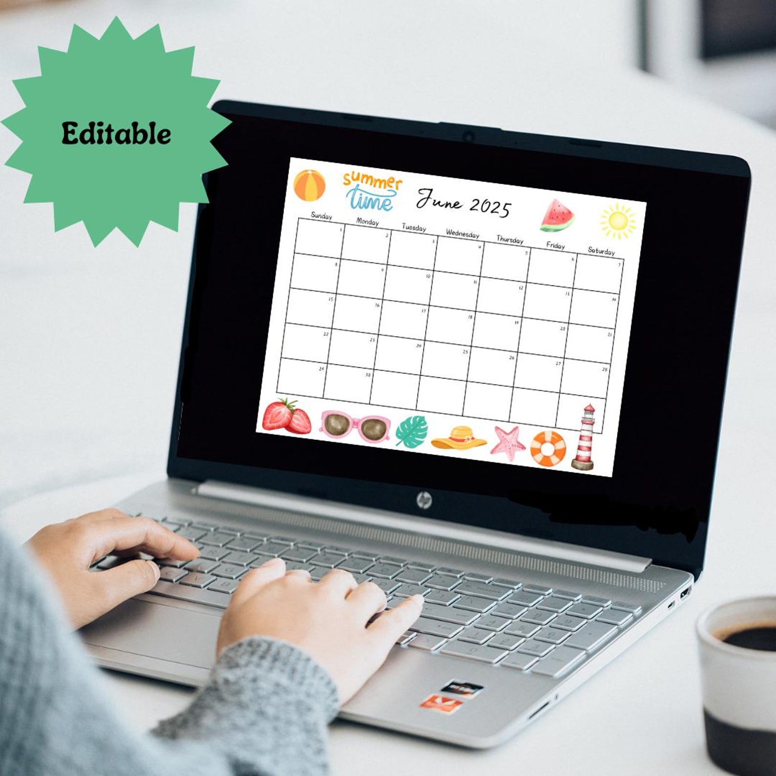 Editable June 2025 Calendar, Fillable Printable Wall Digital Download ...
