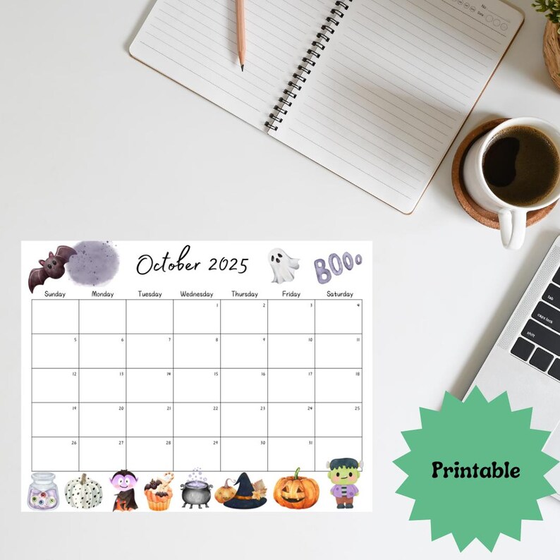 Editable October 2025 Calendar, Printable Fillable Digital Download ...