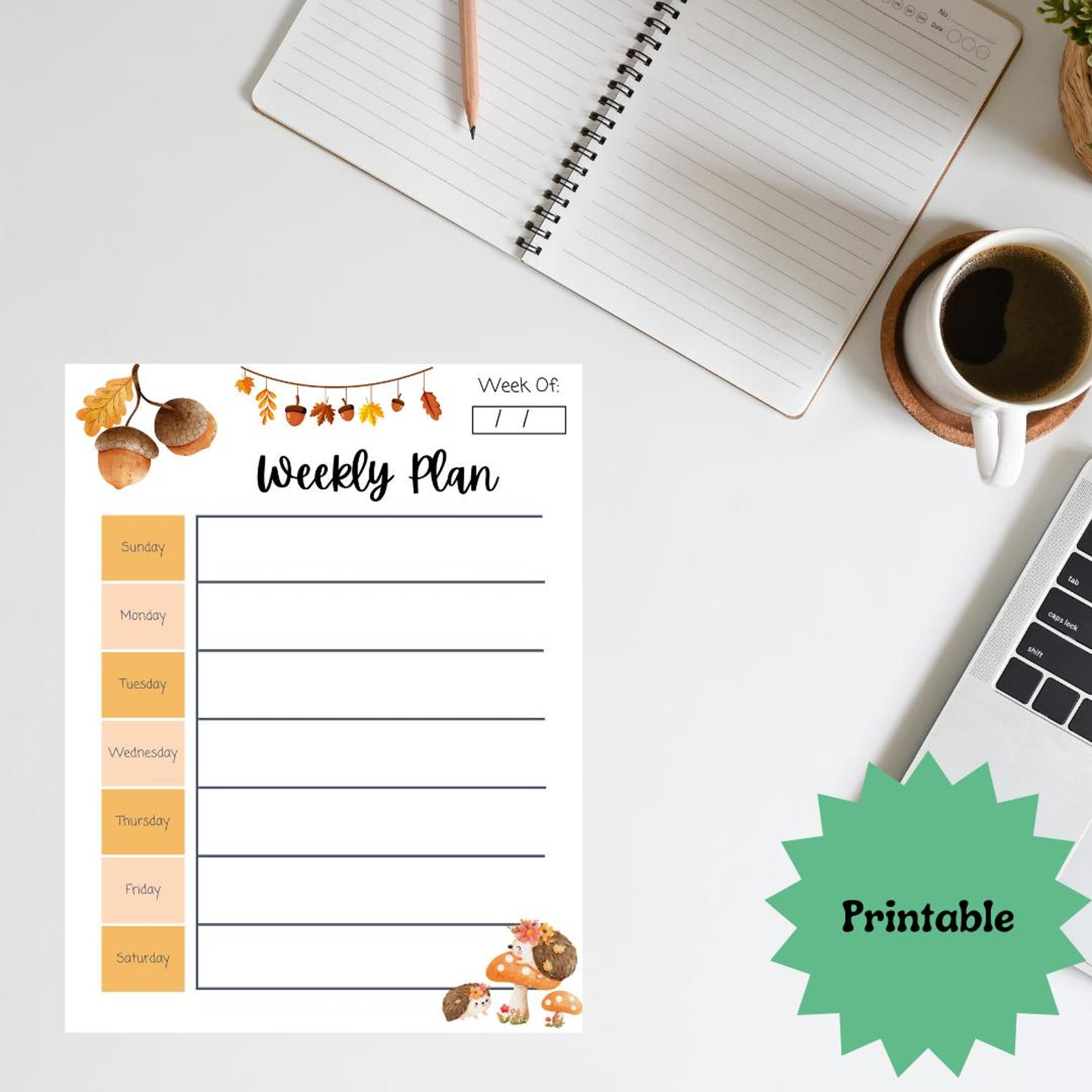Weekly Planner Editable, Fall Printable Calendar, Instant Download PDF ...