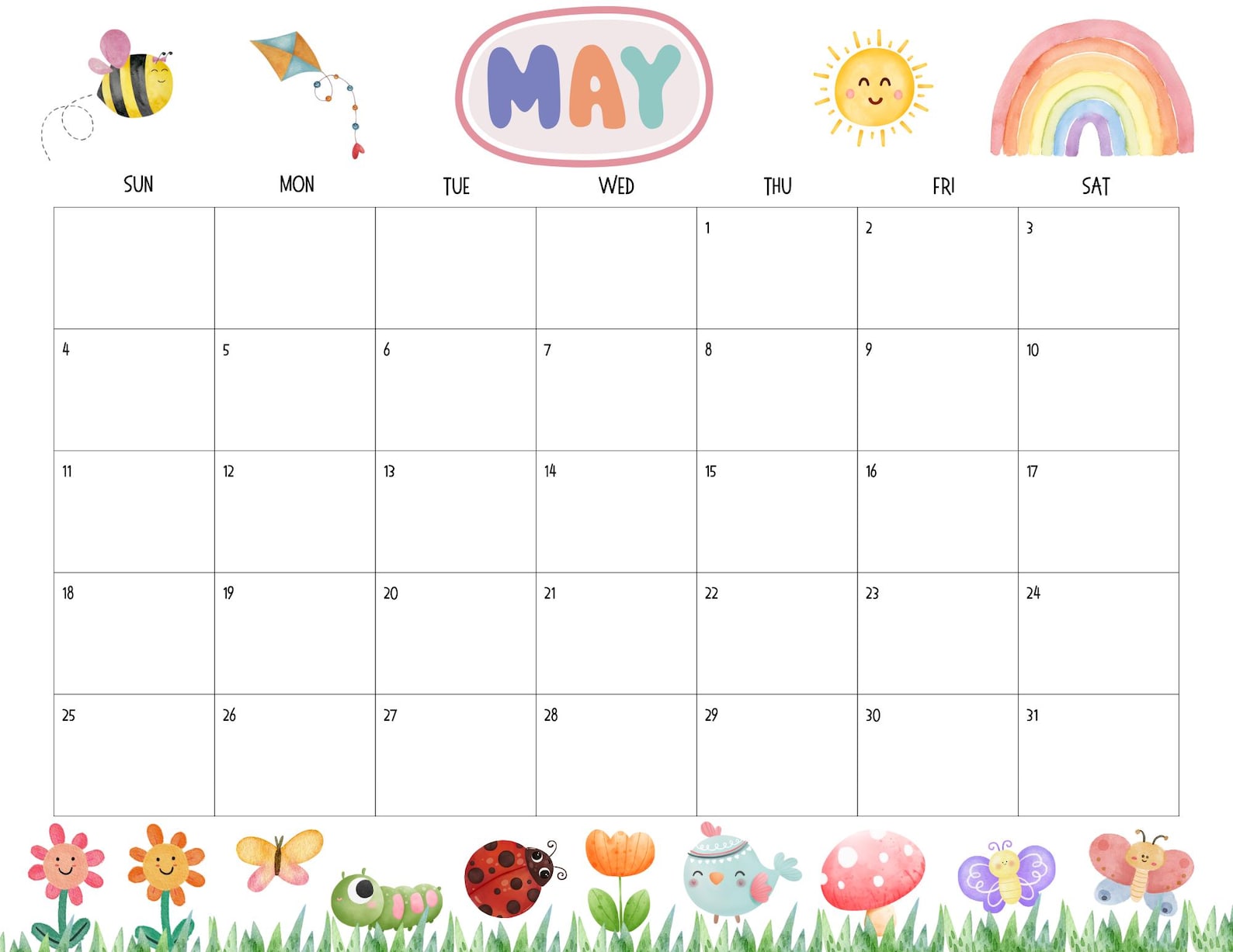 EDITABLE May 2025 Calendar, Printable Wall Calendar, Digital Download ...