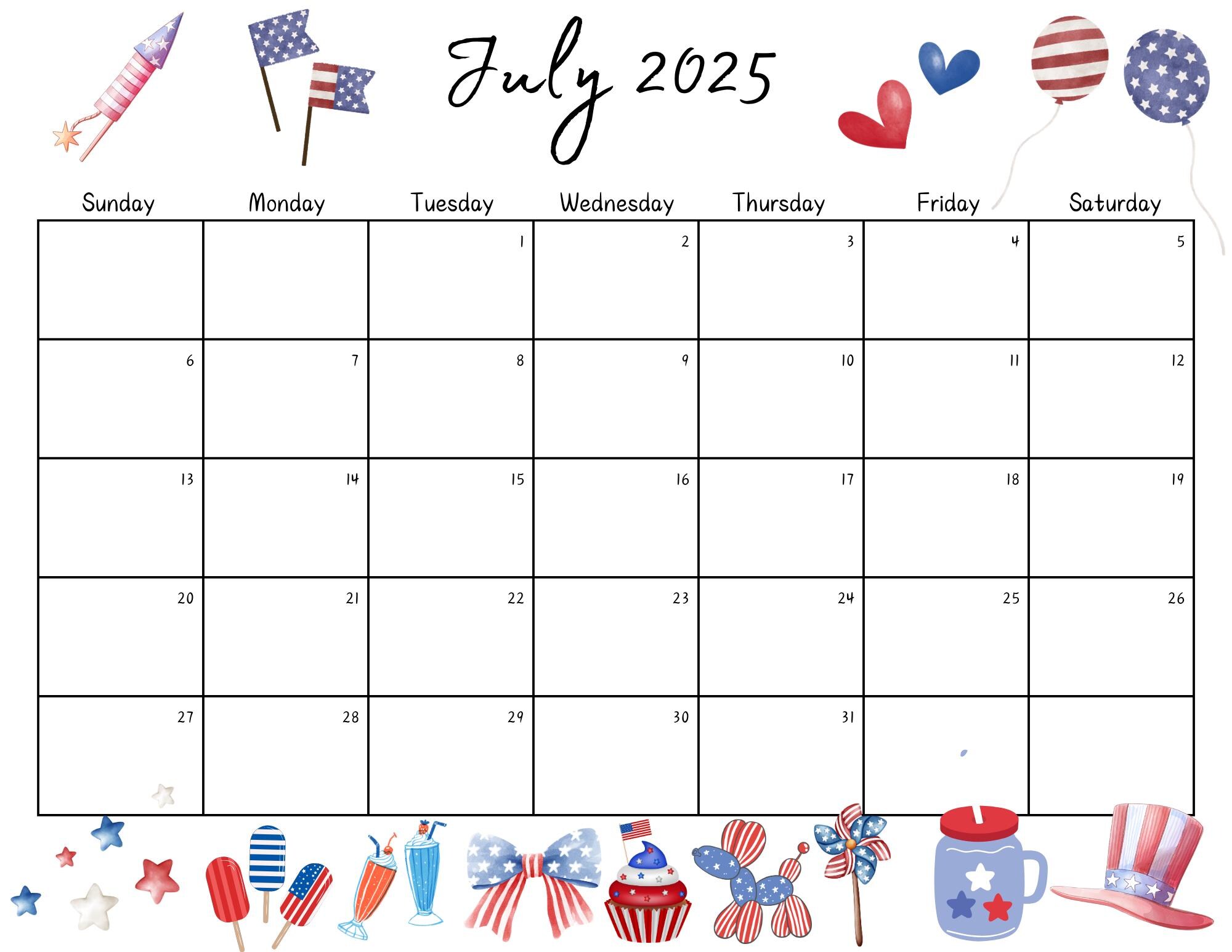 Editable July 2025 Calendar, Fillable Printable Planner Digital ...