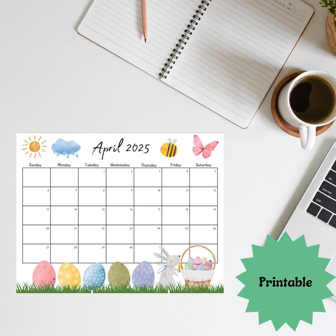 EDITABLE April 2025 Calendar, Easter Calendar, Activity Planner ...